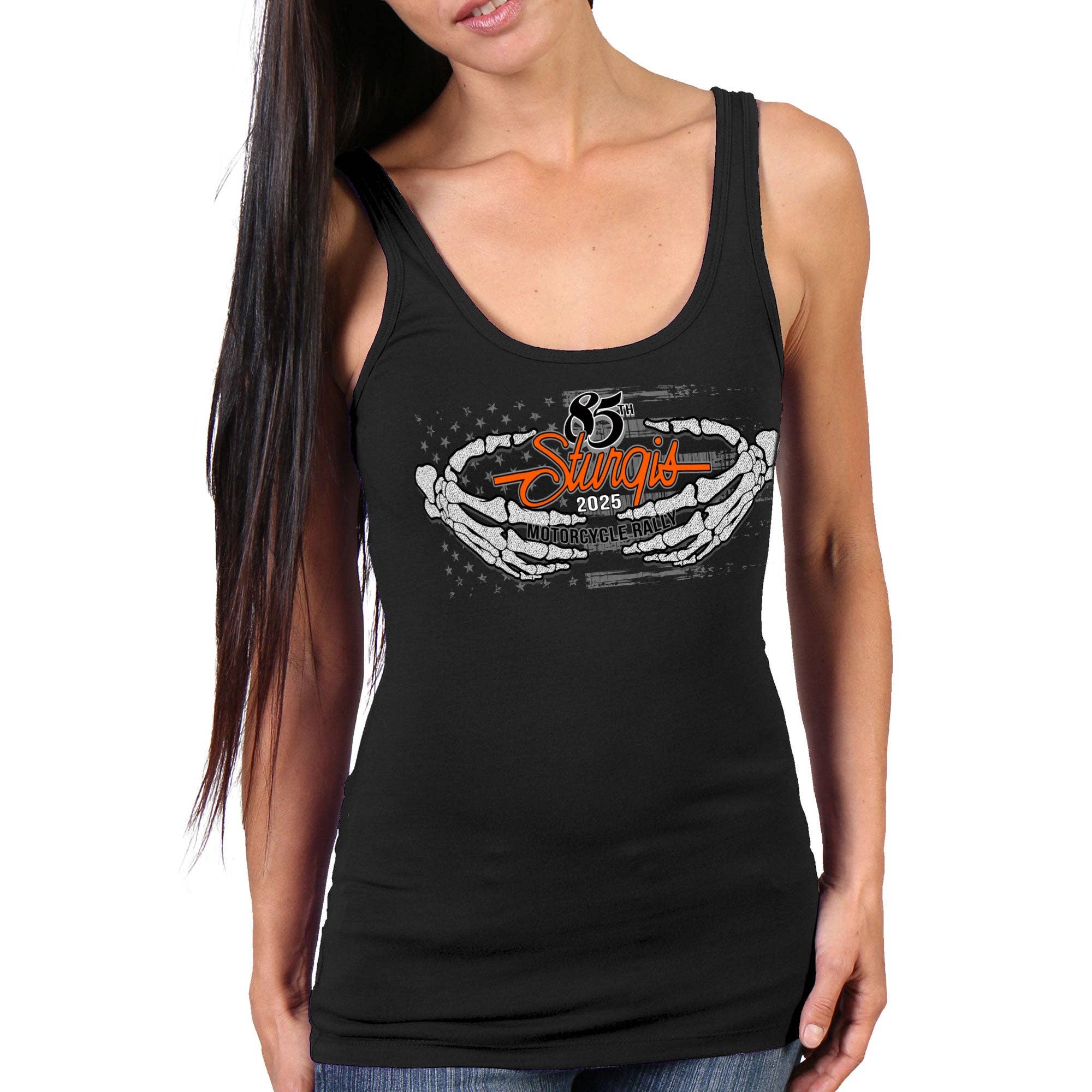 *CLEARANCE** 2025 Sturgis Motorcycle Rally Skeleton Hands Ash Ladies T ...